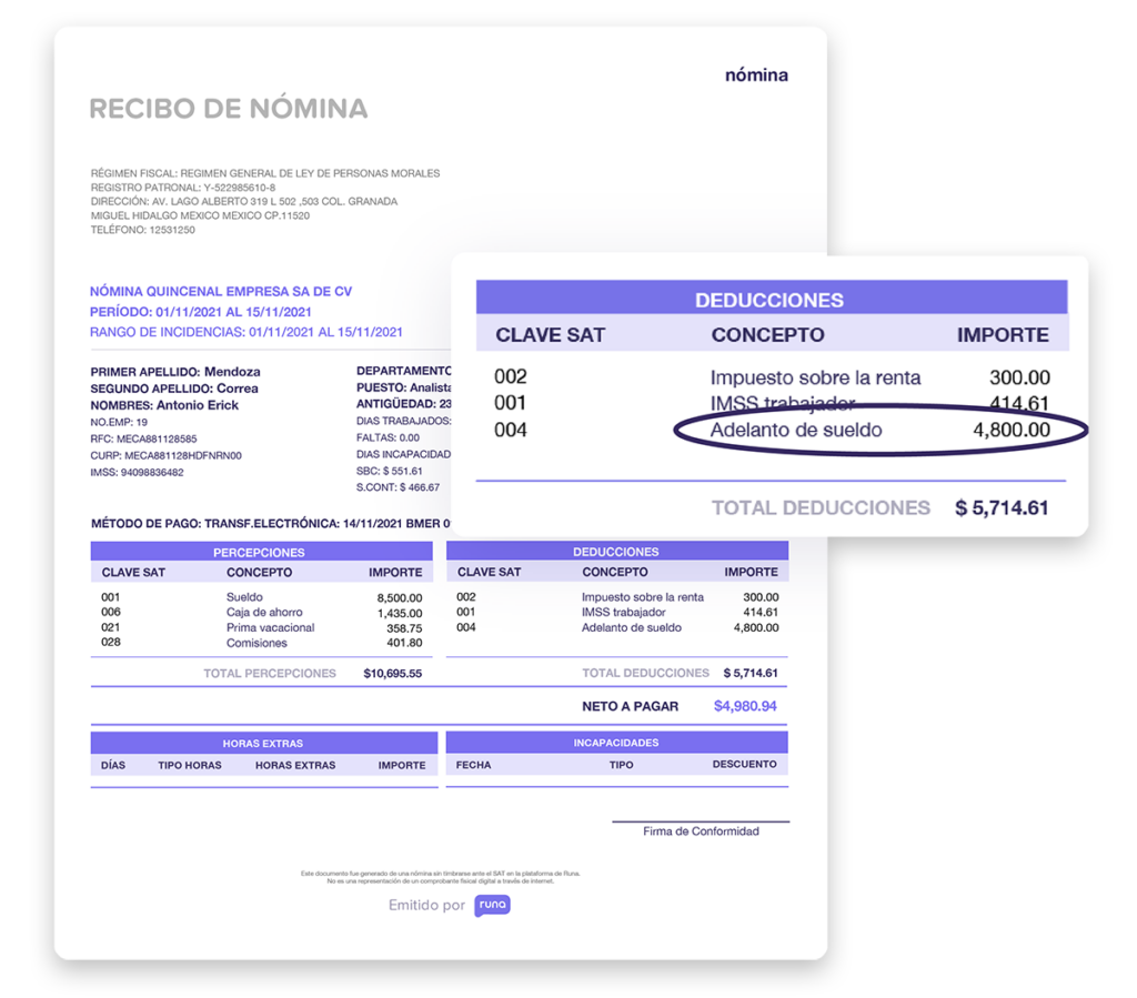 Adelanto de sueldo - Runa HR